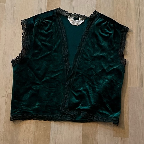 Tops | Vintage Emerald Vest With Lace Trim | Poshmark